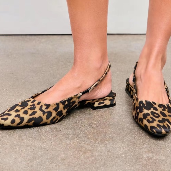 Shoes | Leopard Print Pointed Toe Slingback Flats | Poshmark